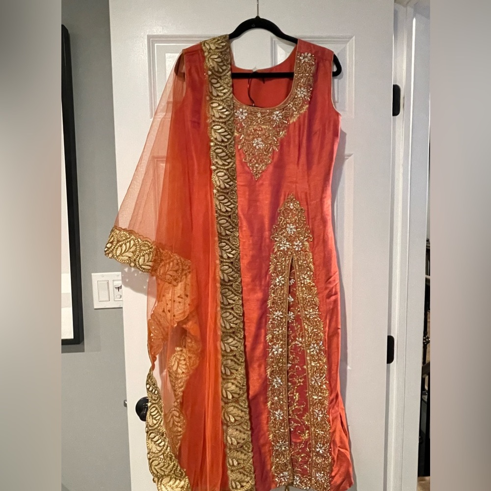 Orange Raw Silk Indian Suit - Gem